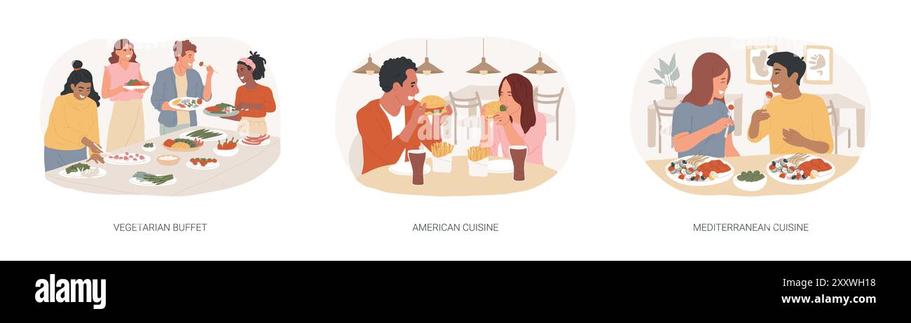 Eating in a restaurant isolated cartoon vector illustrations se Stock ...