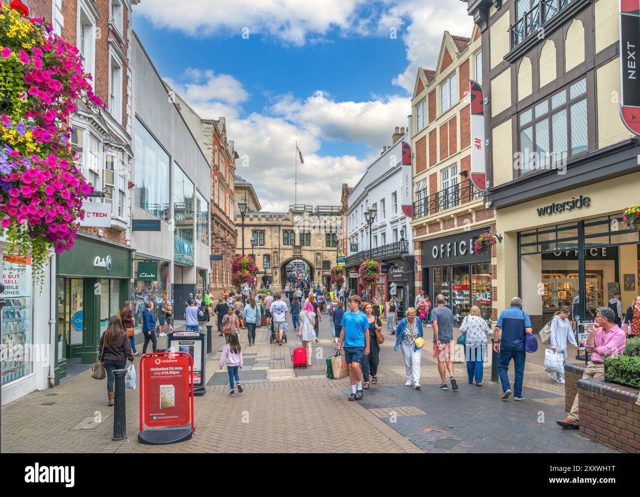 Shops on the High Street looking towards the Stonebow, Lincoln ...