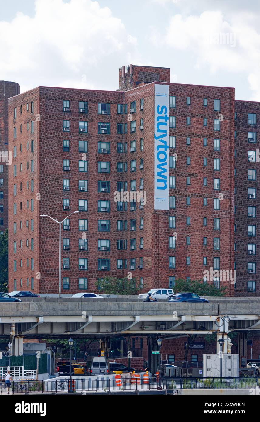 Stytown banner above elevated FDR Drive at eastern edge of Stuyvesant ...