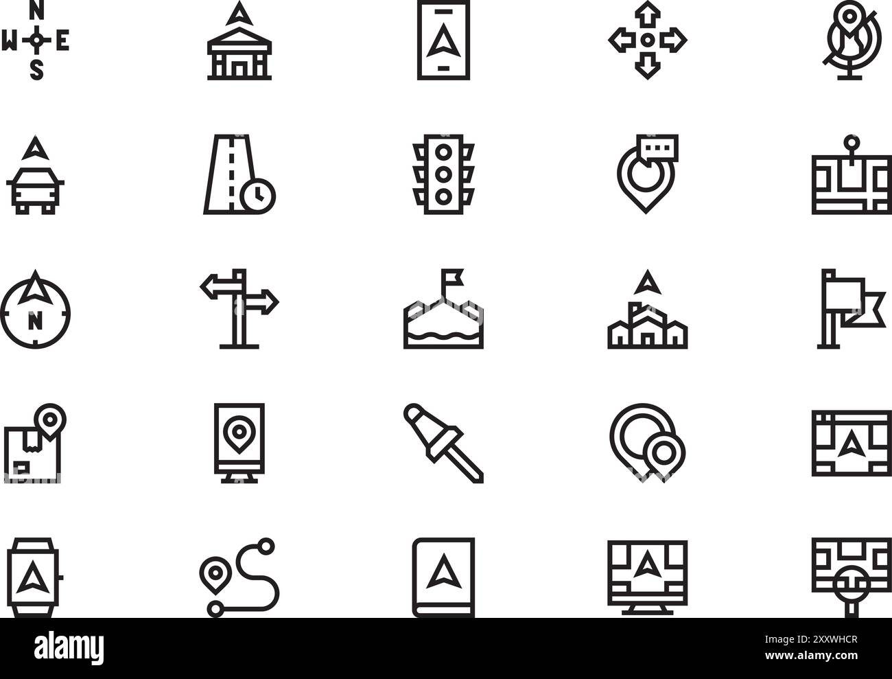 Navigation and maps icons collection is a vector illustration with editable stroke Stock Vector ...