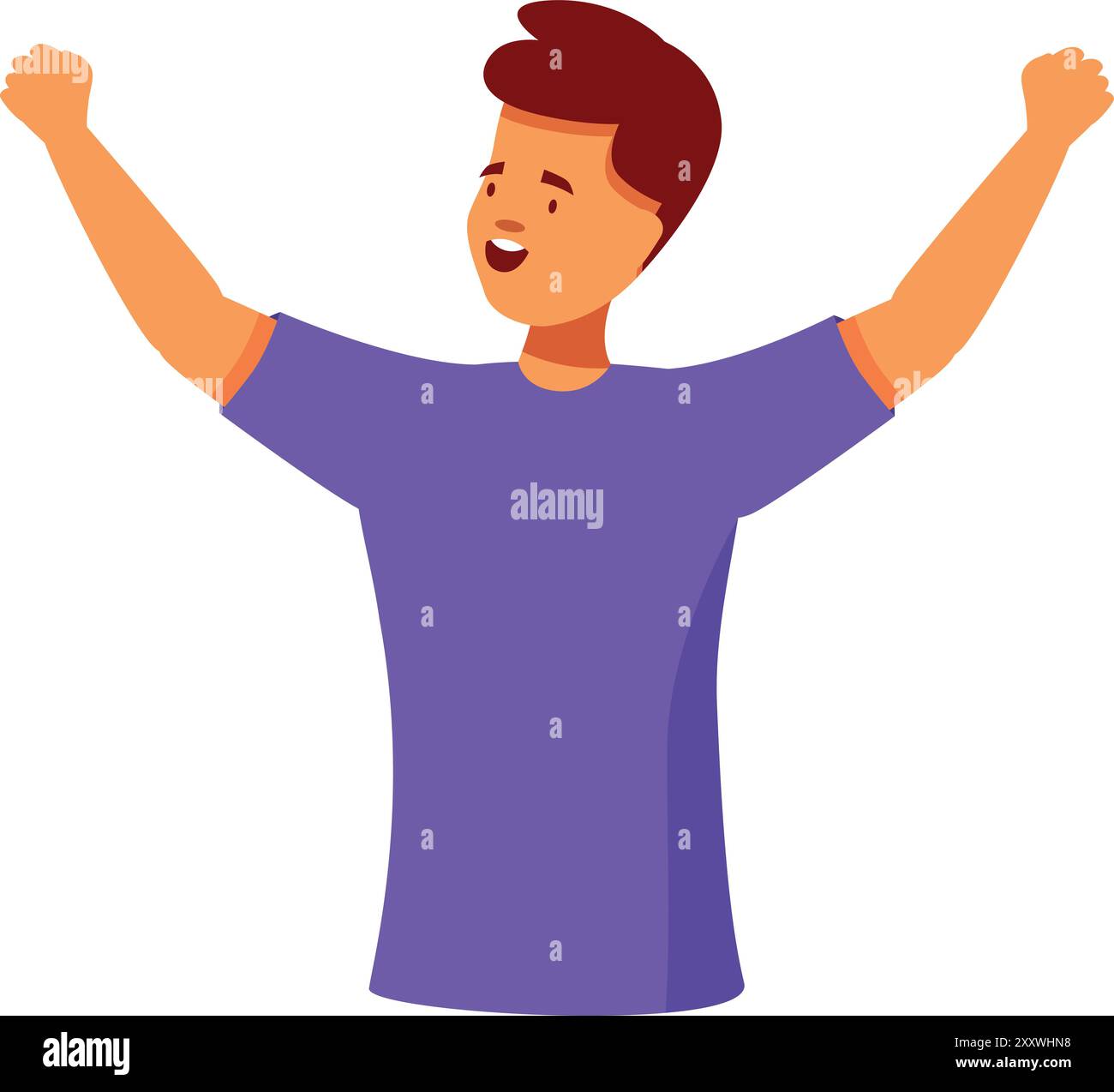 Young man raising his arms in the air, excited and happy Stock Vector ...