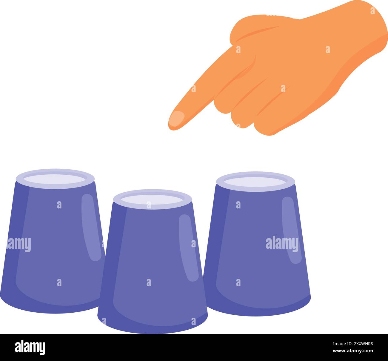 Hand is pointing at three cups, playing a classic street game of chance ...