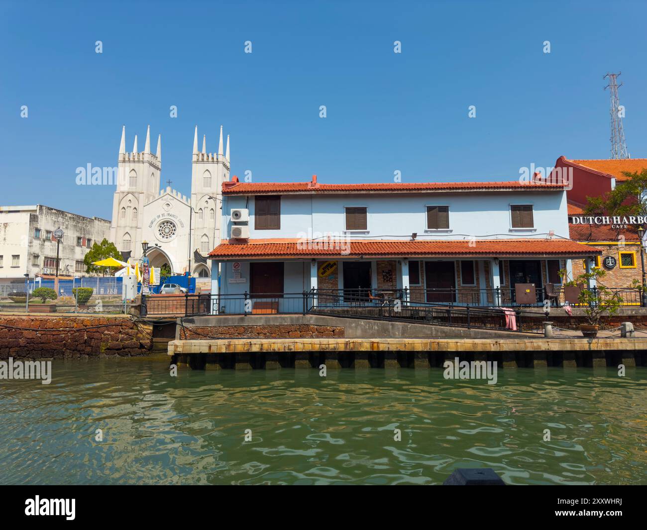 Church of St. Francis Xavier Melaka and waterfront house on Malacca ...