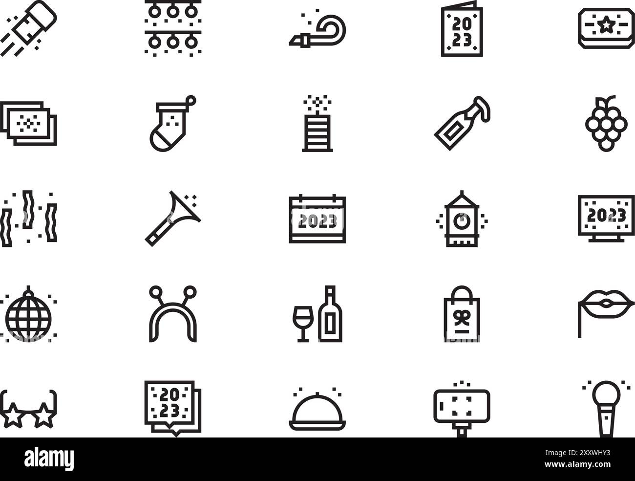 New year icons collection is a vector illustration with editable stroke ...