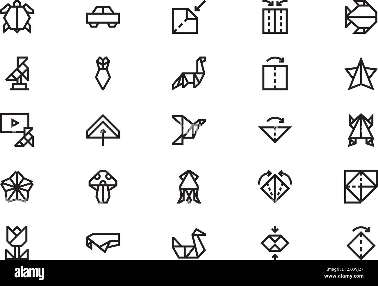 Origami icons collection is a vector illustration with editable stroke ...