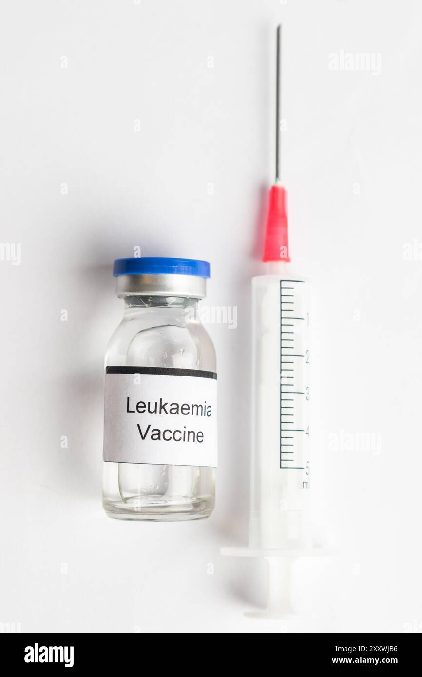 A Medical Vial with a label reading Leukemia Vaccine with a Syringe ...