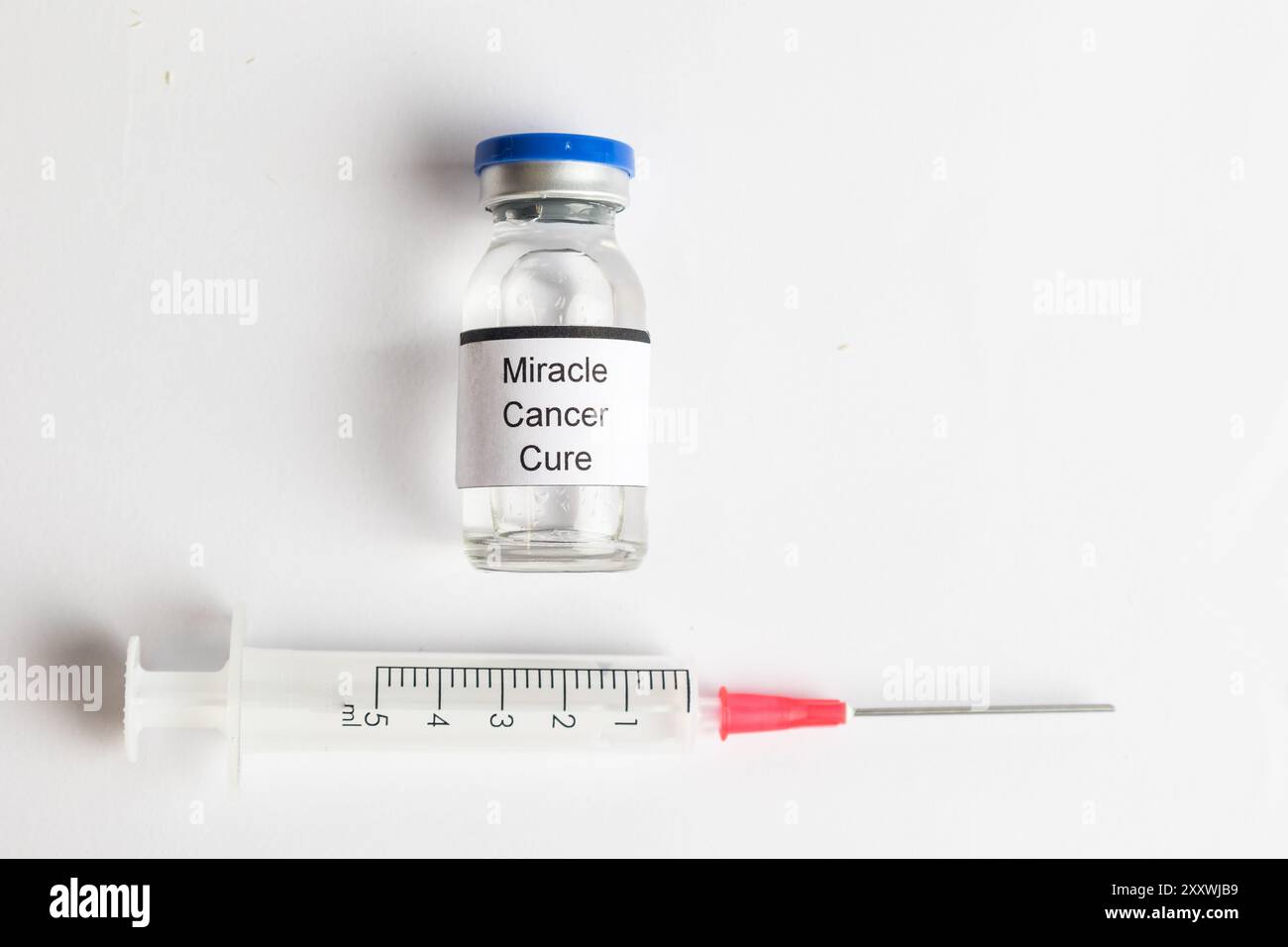 A Medical Vial with a label reading Miracle Cancer Cure with a Syringe ...