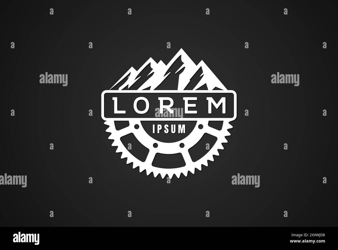 Mountain Hill with Gear Cog for Mining or Bike Sport Badge Label Seal ...