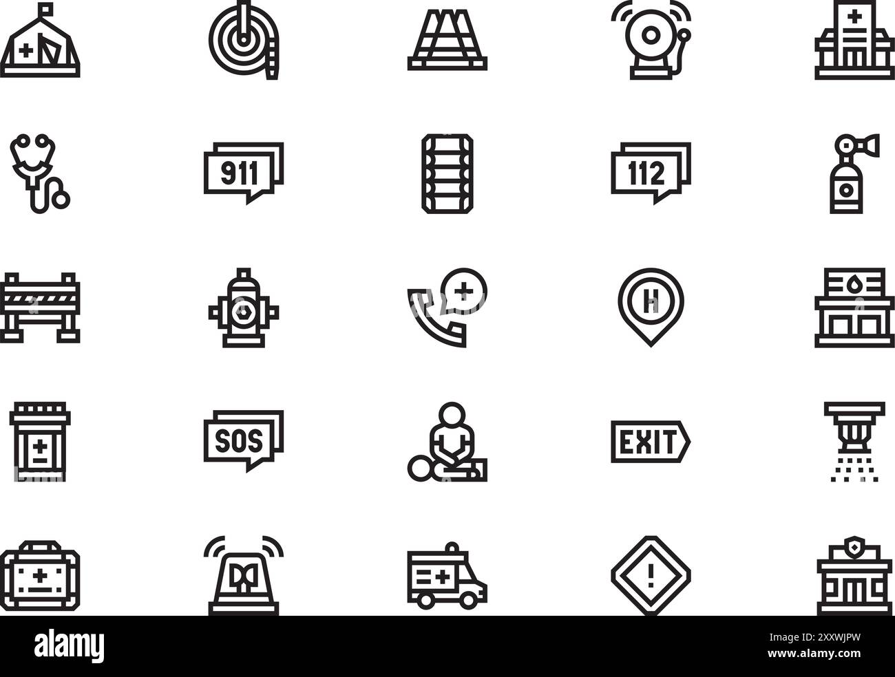 Emergency services icons collection is a vector illustration with editable stroke Stock Vector ...