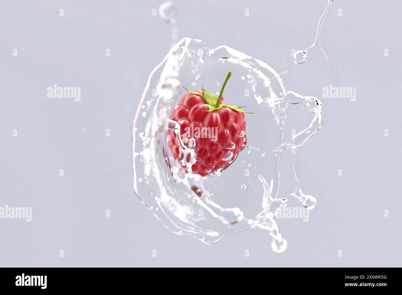 Raspberry falling in water splash mockup, depth of field, 3d rendering ...