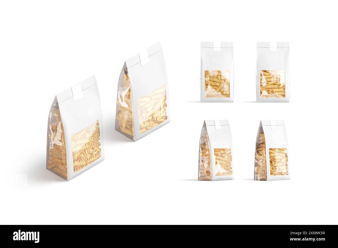 Blank white transparent pack with fusilli and penne pasta mockup, 3d ...