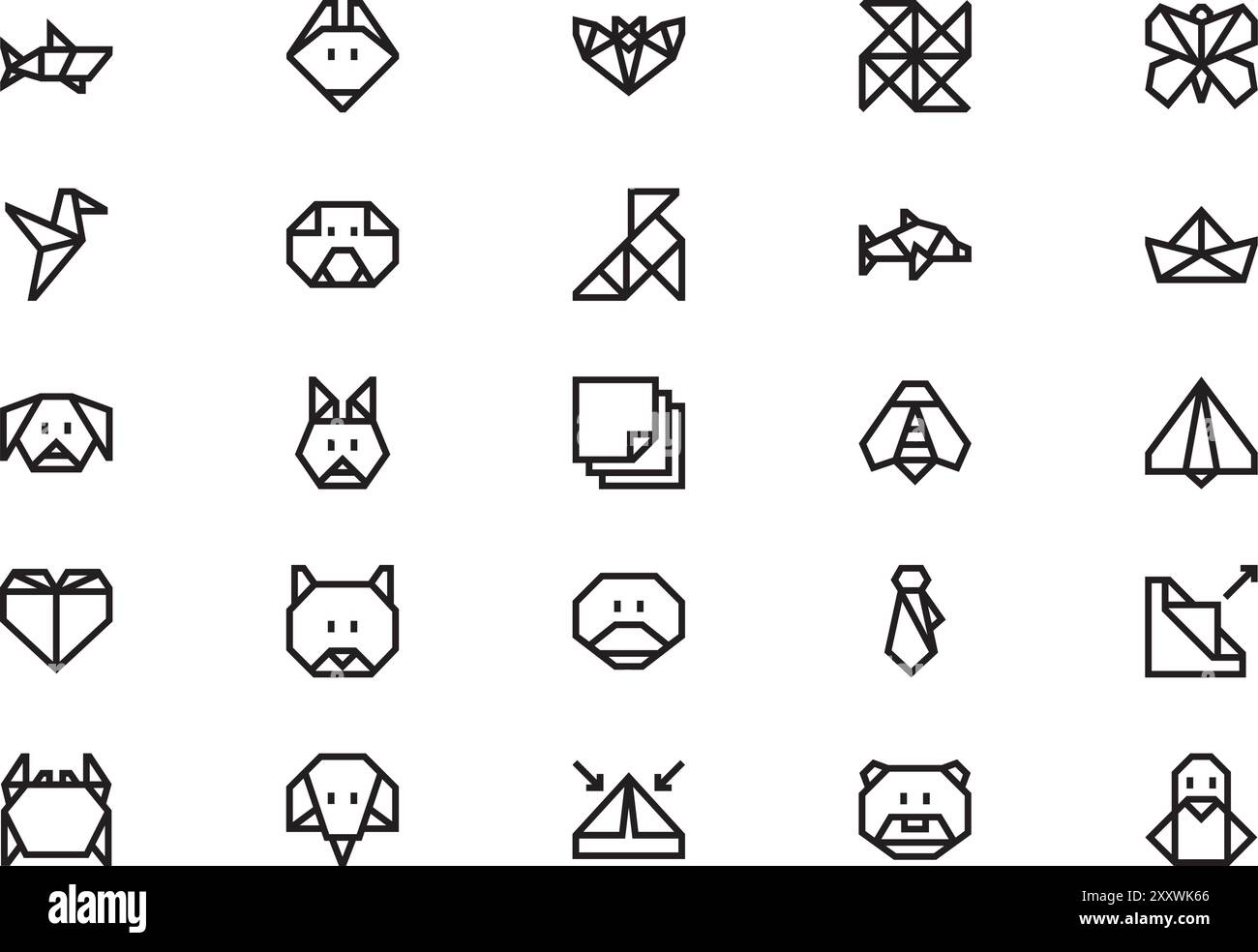 Origami icons collection is a vector illustration with editable stroke ...