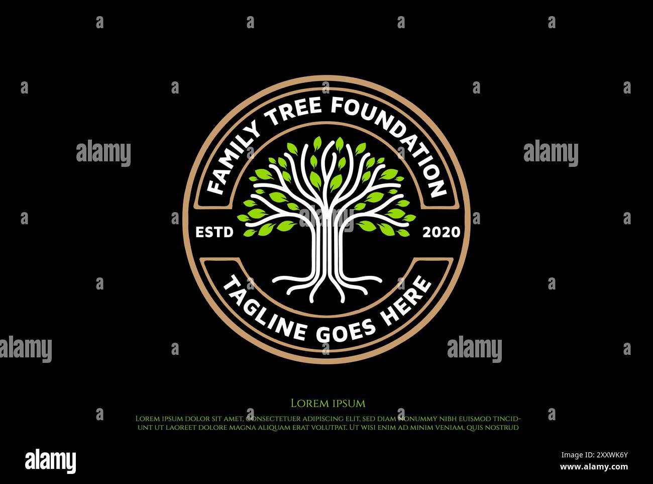 Vintage Retro Circular Oak Banyan Tree of Life Badge Label Seal Sticker ...