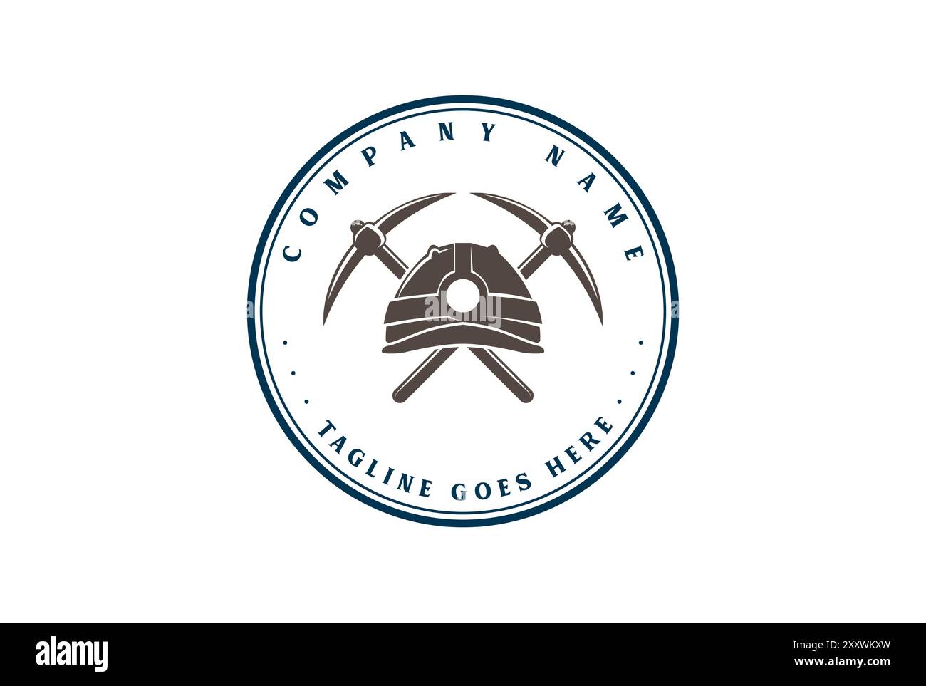 Retro Vintage Crossed Pickax Pickaxe Helmet Mining Logo Design Vector ...