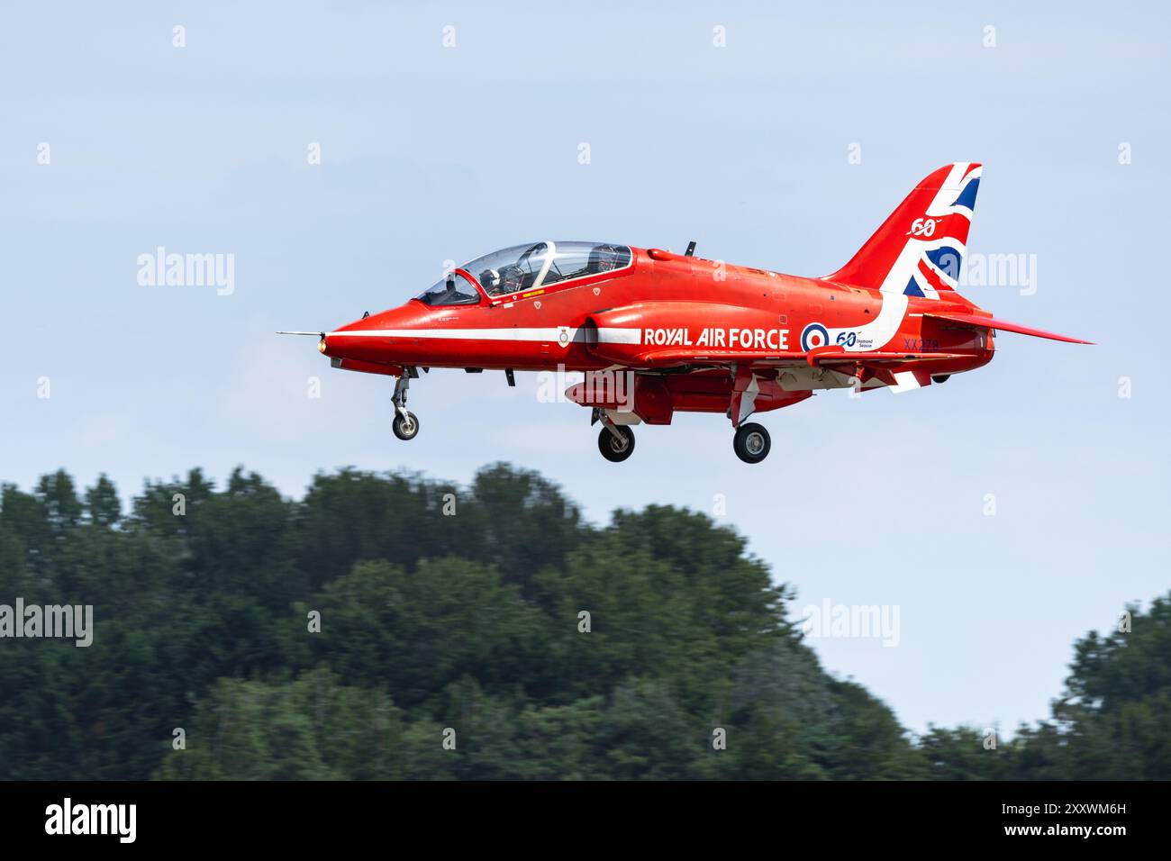 Royal Air Force - Red Arrows BAE Systems Hawk T.1A, arriving at RAF Fairford to perform at the ...