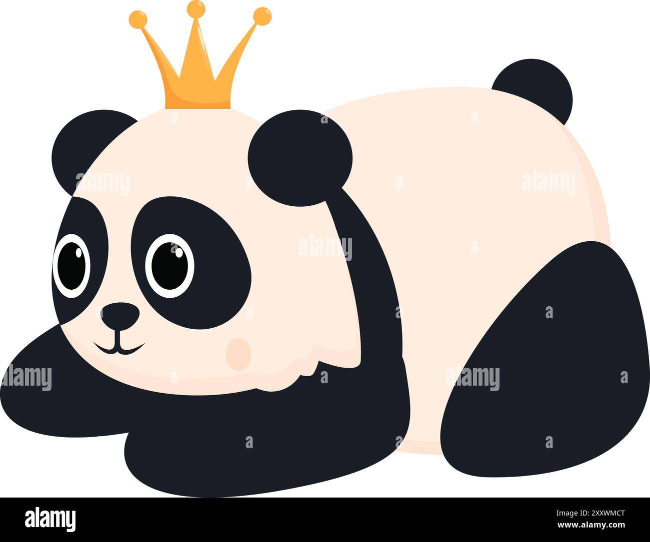 Cute baby panda bear wearing a golden crown lying down and relaxing ...