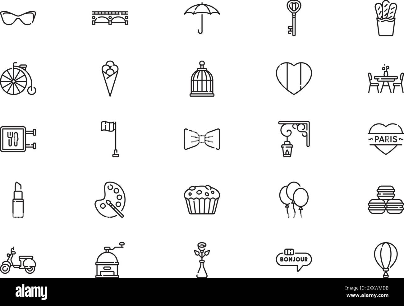 Paris icons collection is a vector illustration with editable stroke ...