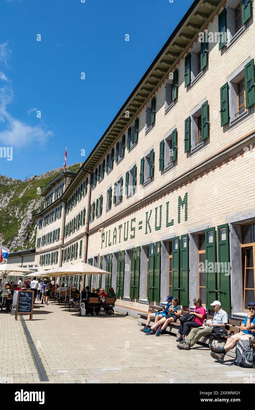 Pilatus, Switzerland - July 19, 2024: Outside the restaurant outdoor ...