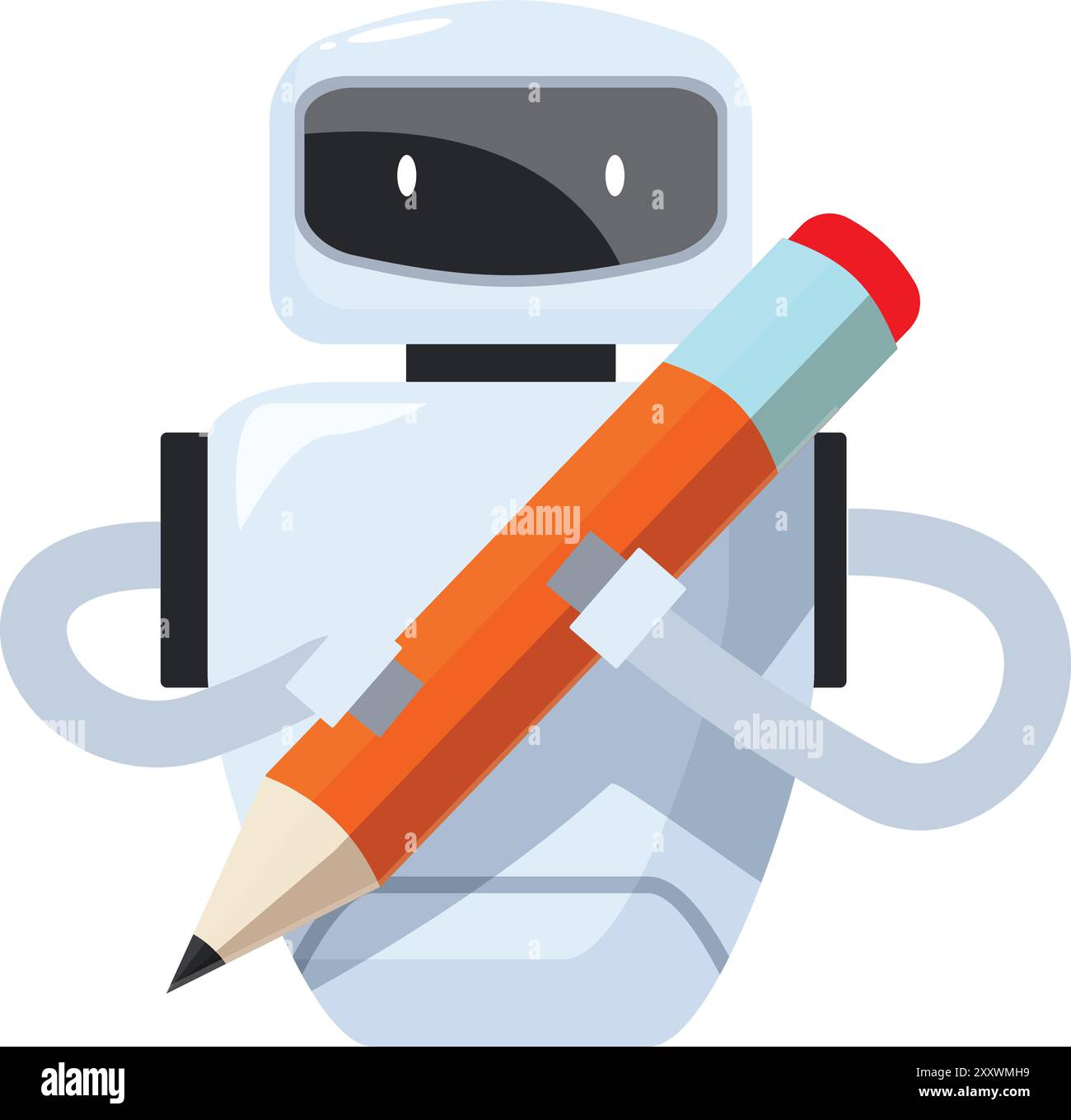 Cute robot holding pencil generating creative content Stock Vector ...