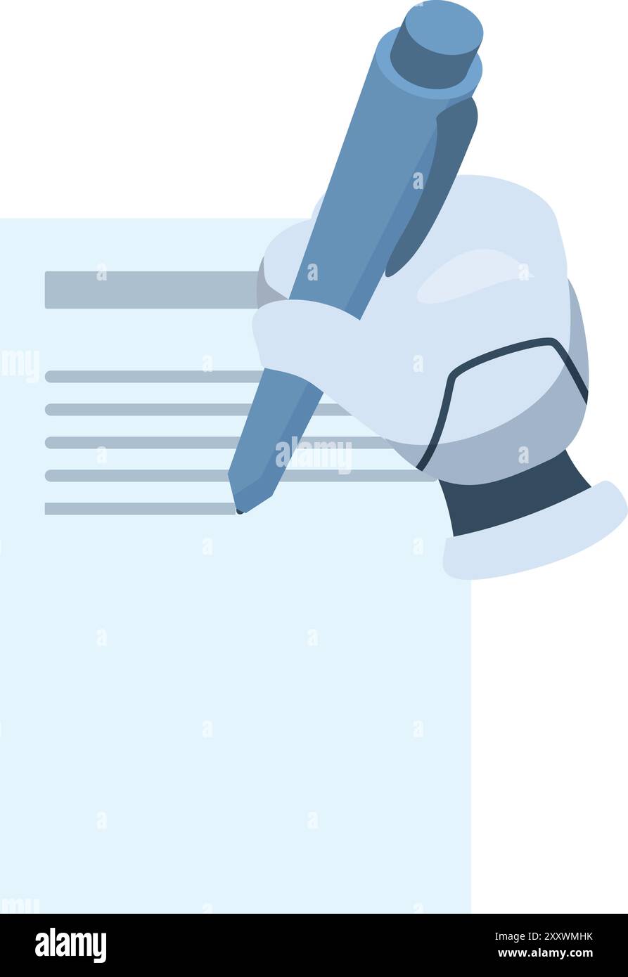 Robot hand is holding a pen and writing on a piece of paper Stock ...