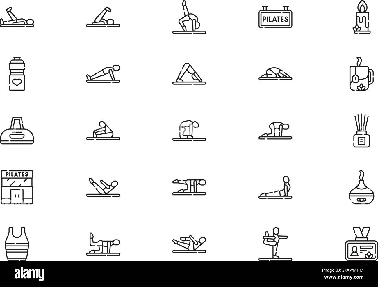 Pilates icons collection is a vector illustration with editable stroke ...