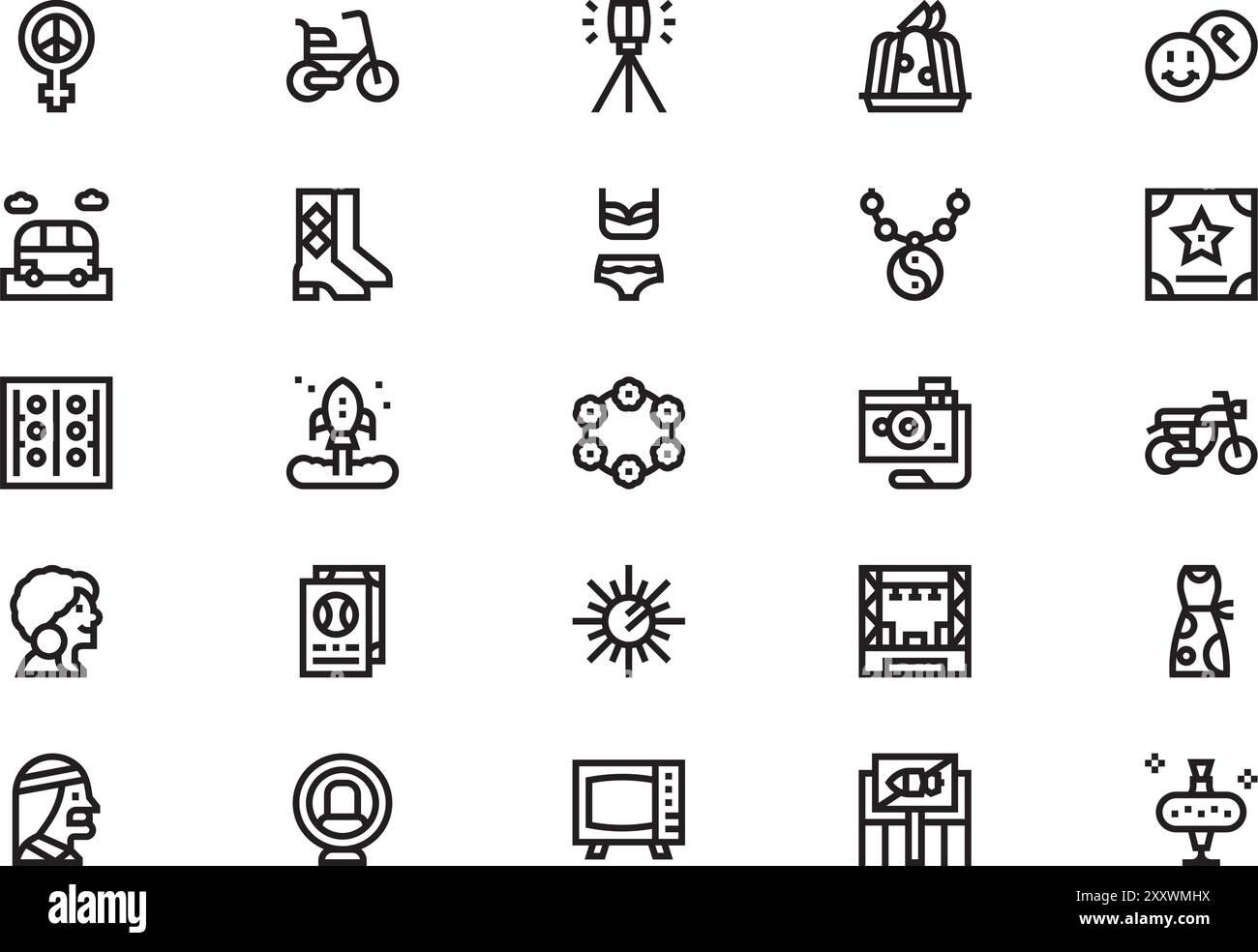 Sixties icons collection is a vector illustration with editable stroke ...