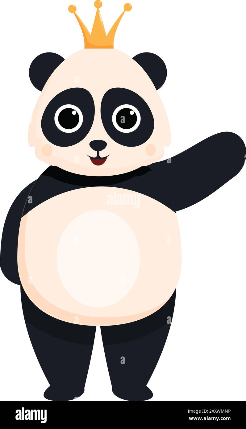 Cartoon panda bear wearing a golden crown, waving its paw Stock Vector ...