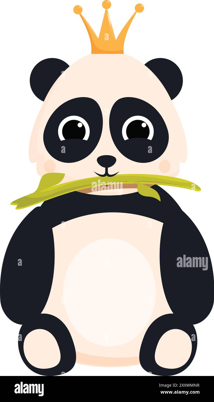 Adorable cartoon panda bear wearing a golden crown and chewing on a piece of bamboo Stock Vector ...