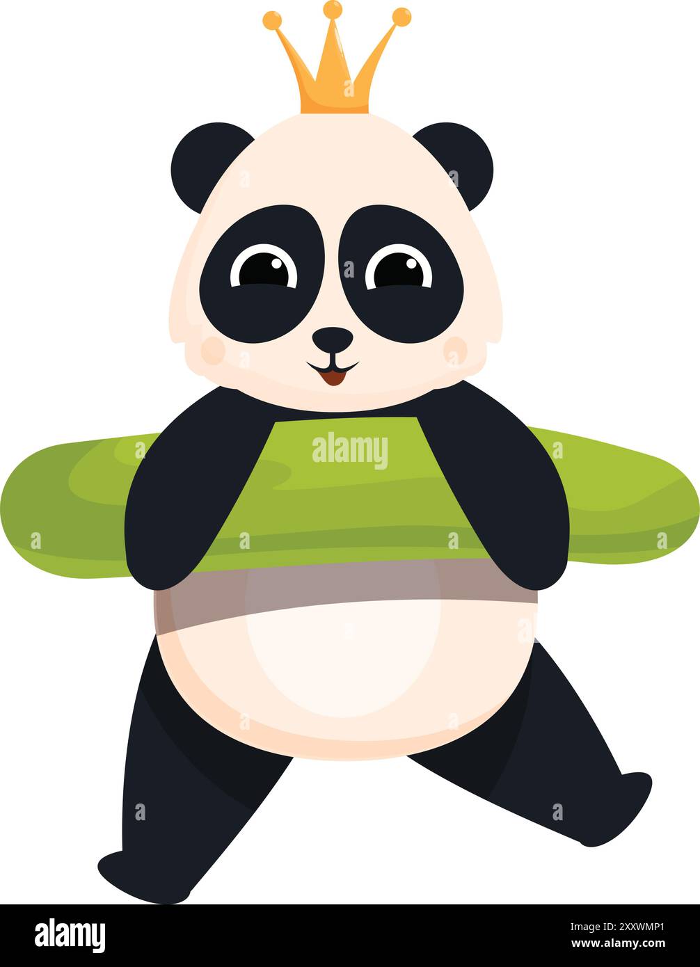 Adorable cartoon panda bear wearing a golden crown and holding a bamboo stick Stock Vector Image ...
