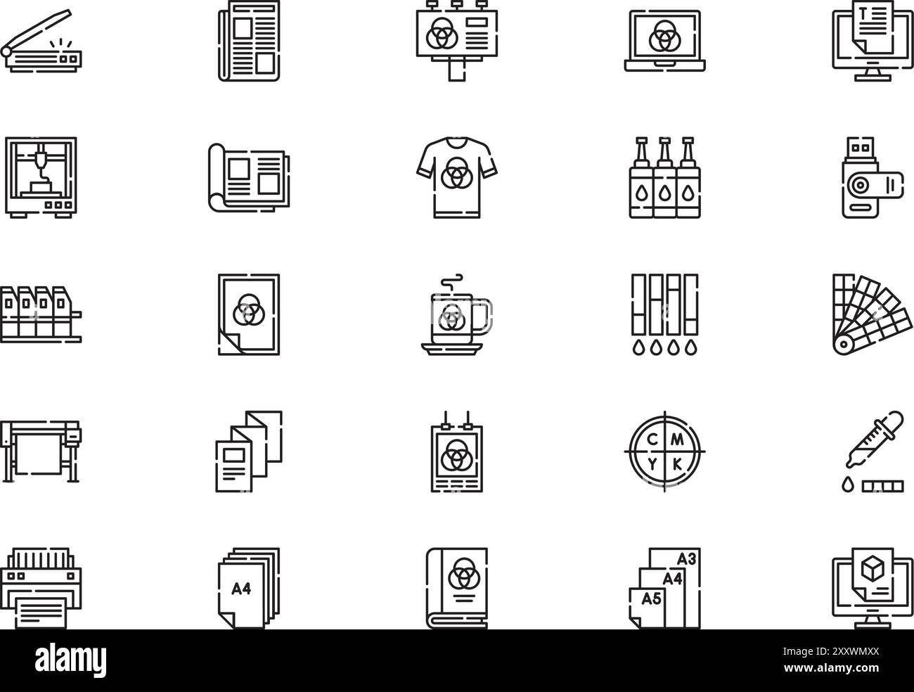 Printing icons collection is a vector illustration with editable stroke ...
