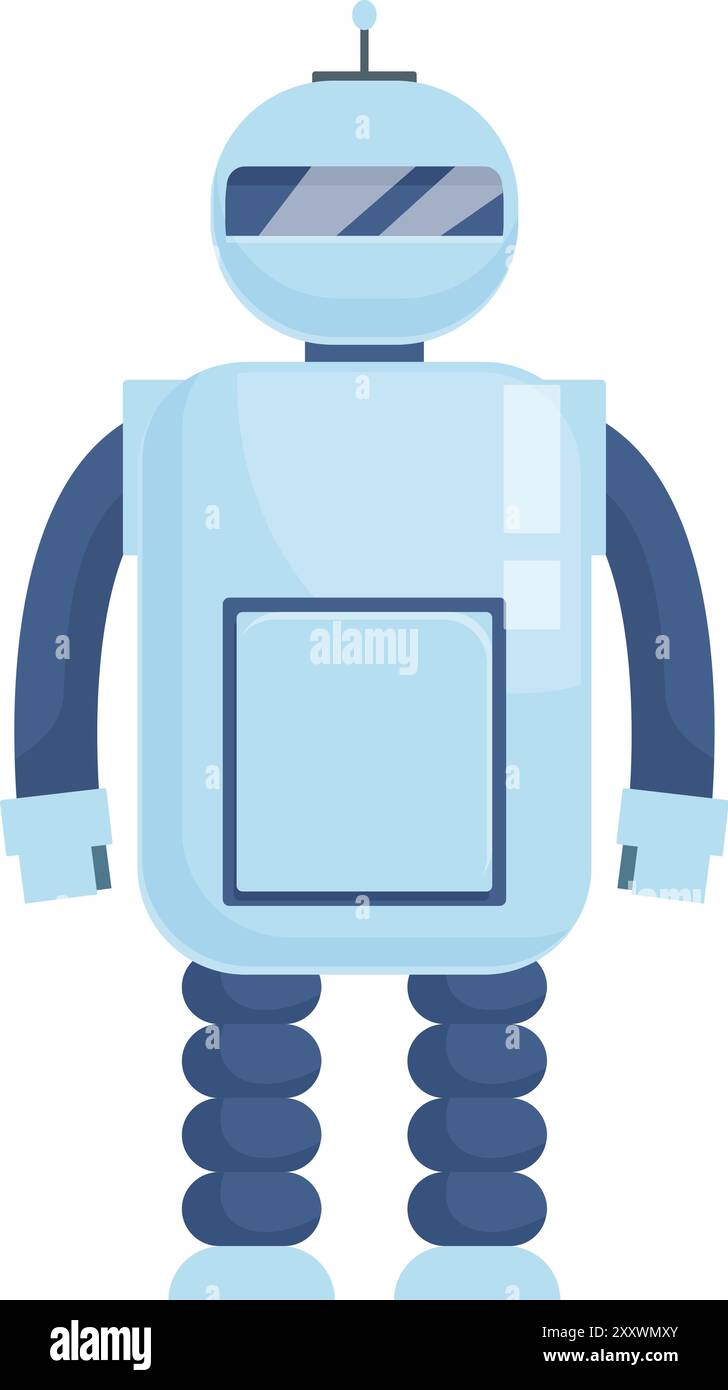 Cartoon humanoid robot standing still with spring legs and antenna on ...