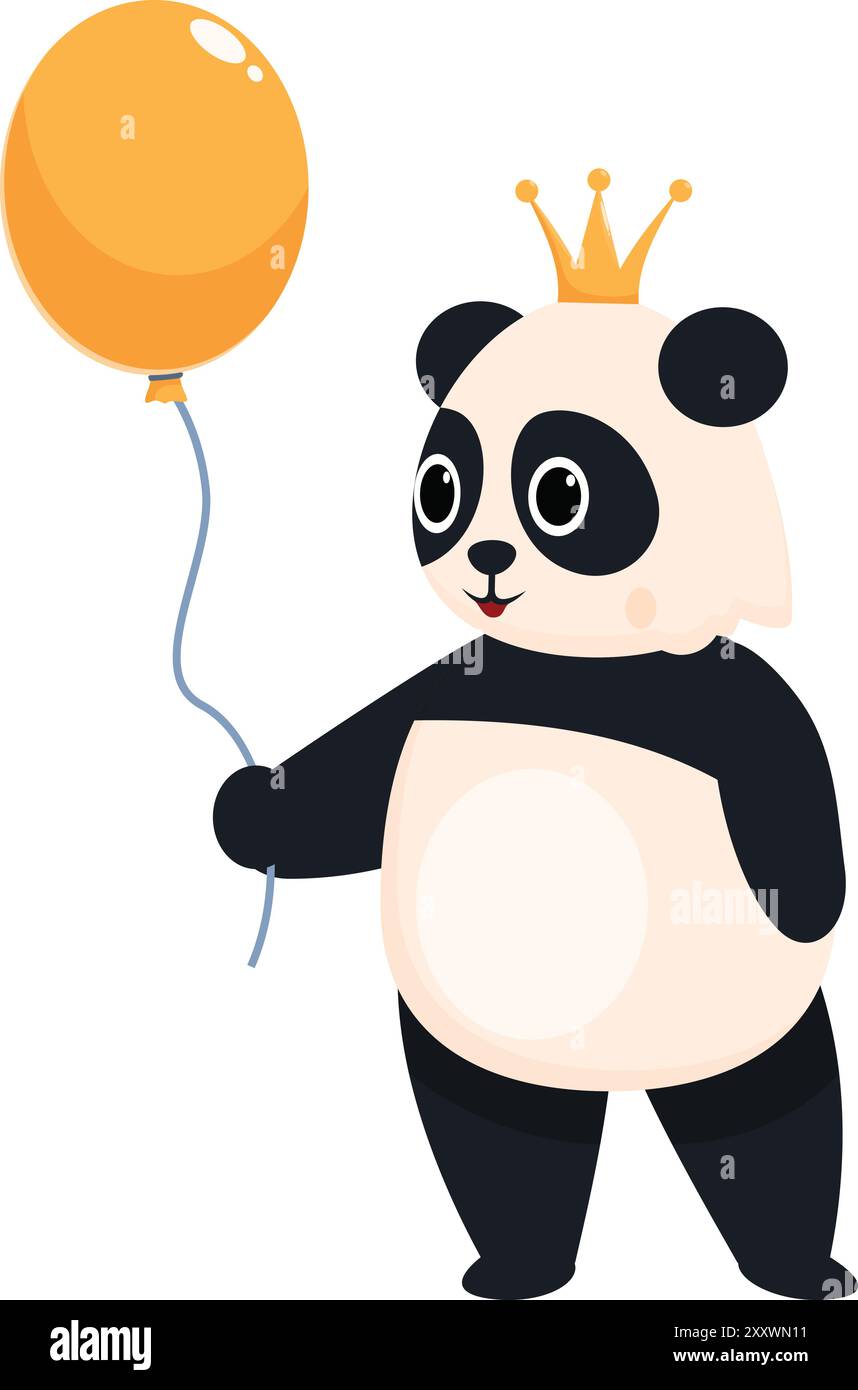 Cute cartoon panda bear wearing a golden crown and holding an orange balloon Stock Vector Image ...