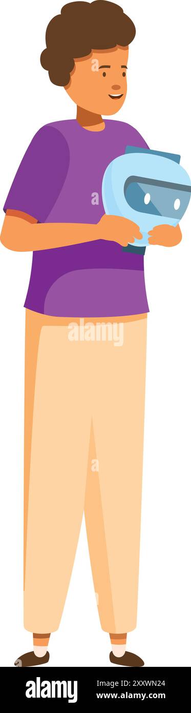 Robotics engineer holding a robot head, symbolizing the growing field ...