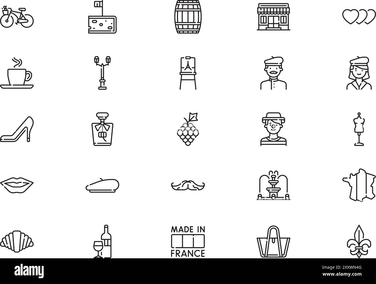 Paris icons collection is a vector illustration with editable stroke ...