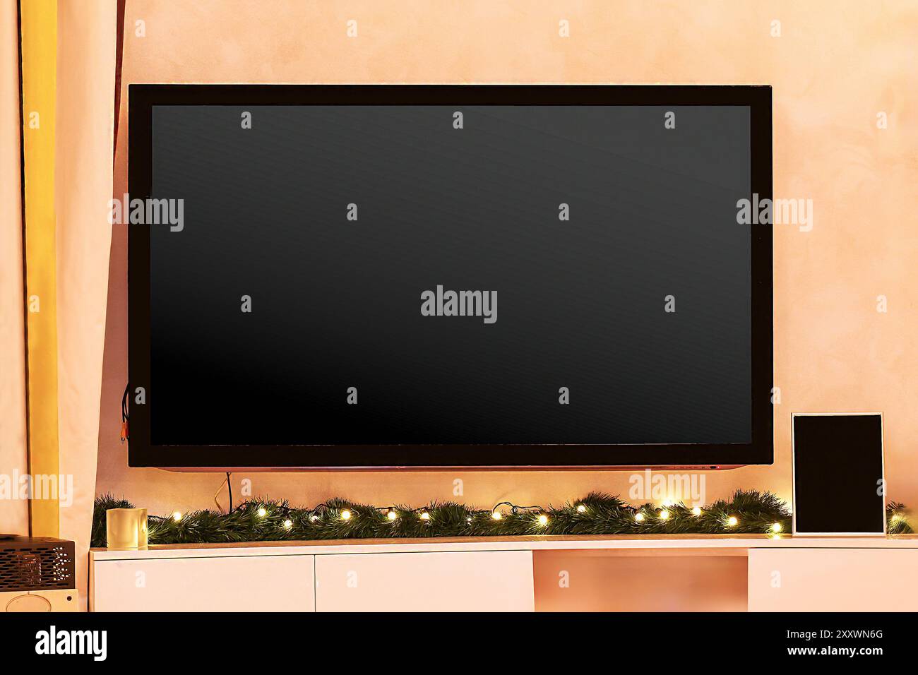 Large empty flat LCD television screen inside modern living room ...