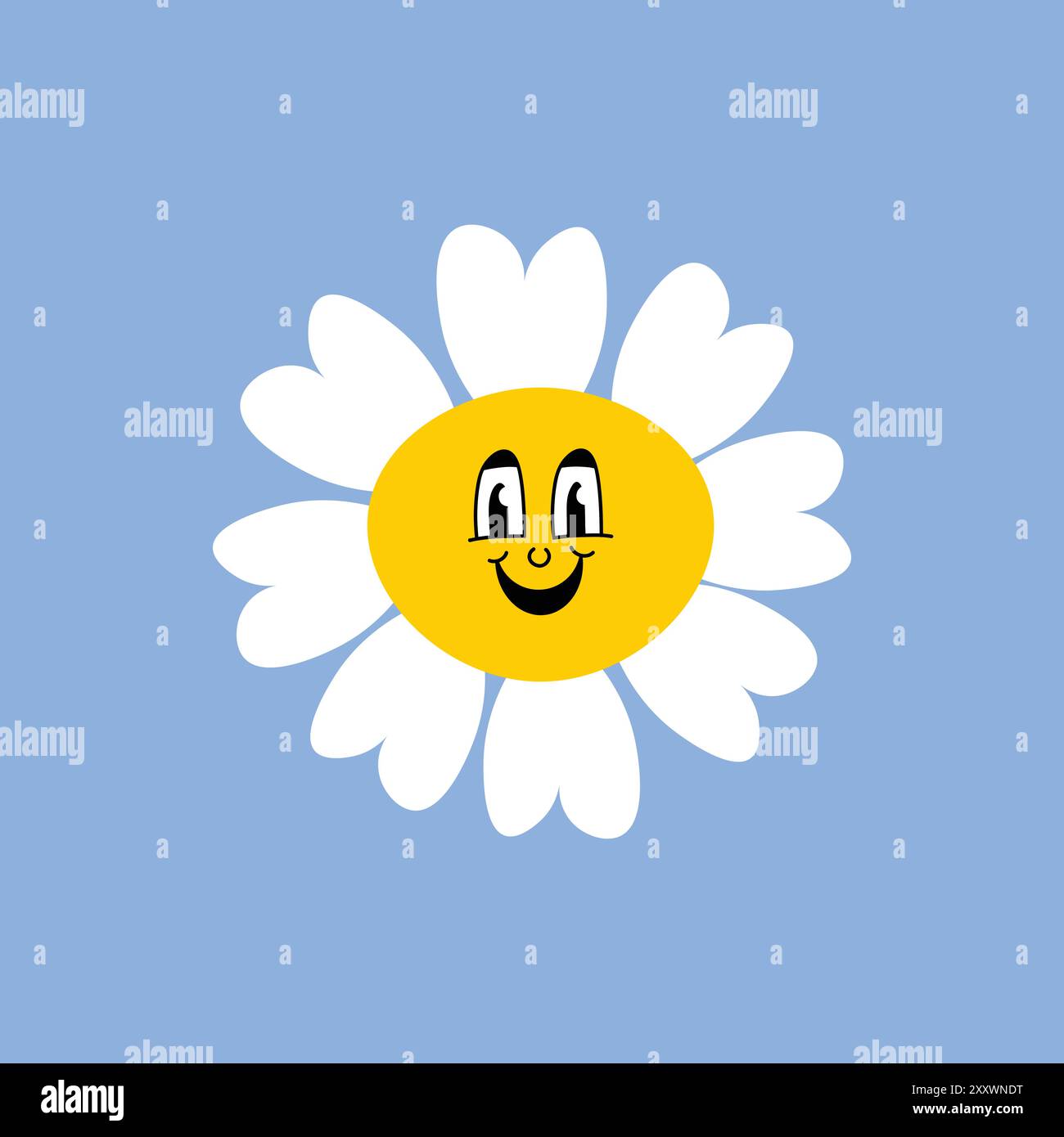 Daisy flower with cartoon funny smiling face, chamomile character. Cute ...