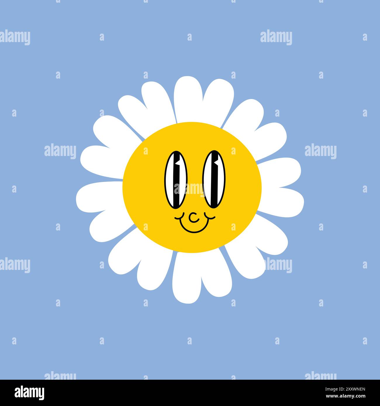Daisy flower with cartoon funny smiling face, chamomile character. Cute ...