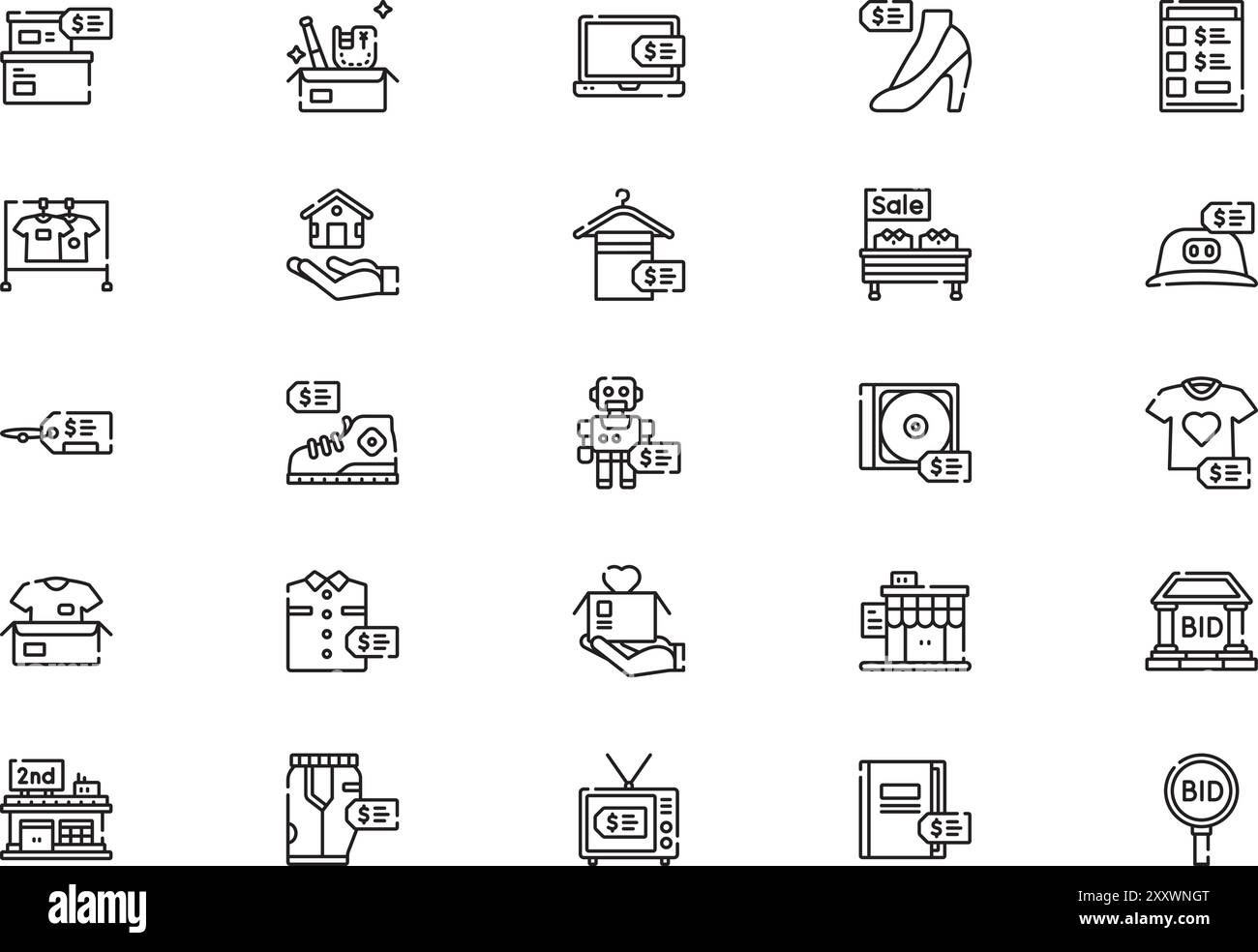 Second hand store icons collection is a vector illustration with ...