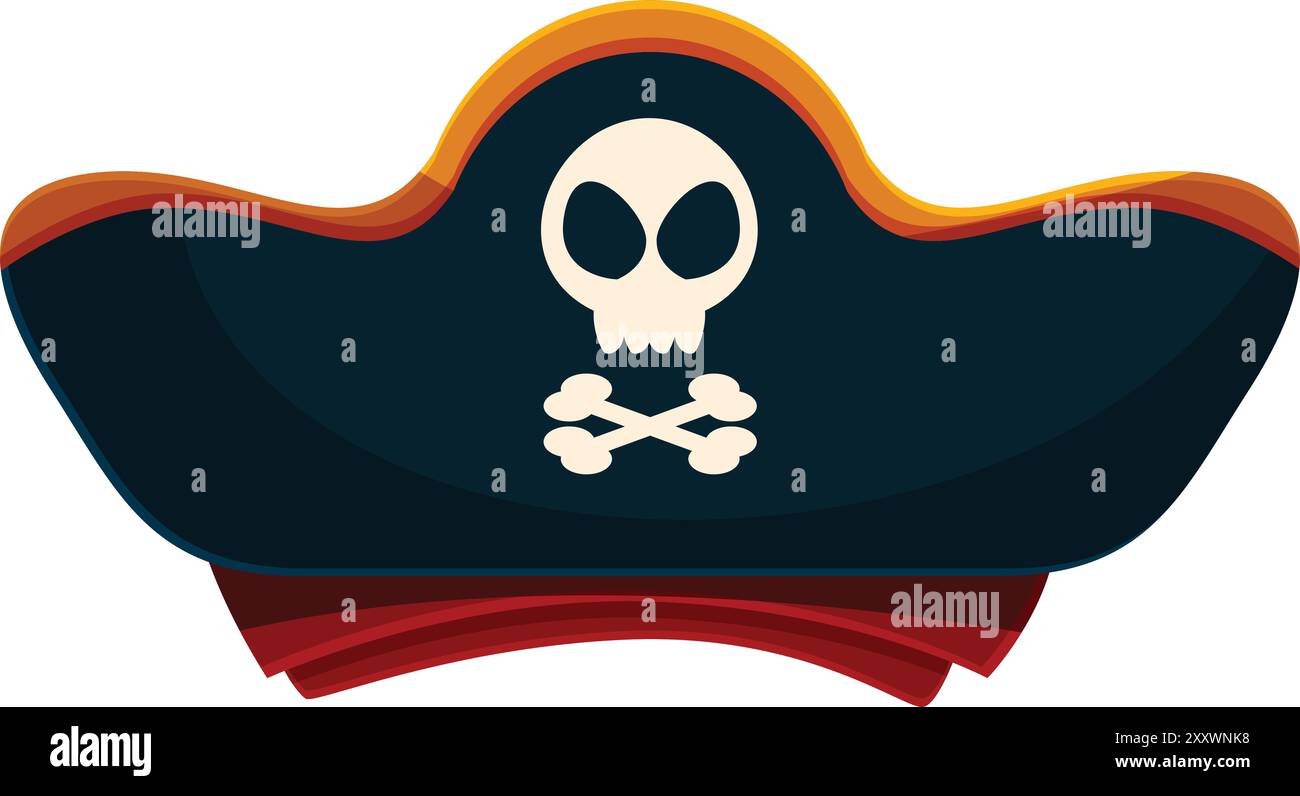 Cartoon illustration of a pirate hat featuring a skull and crossbones ...