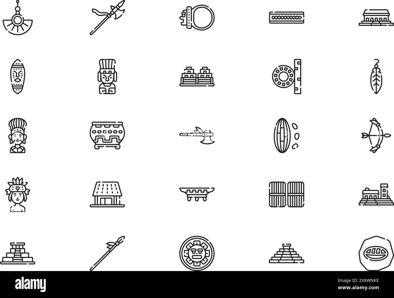 Mayan culture icons collection is a vector illustration with editable ...