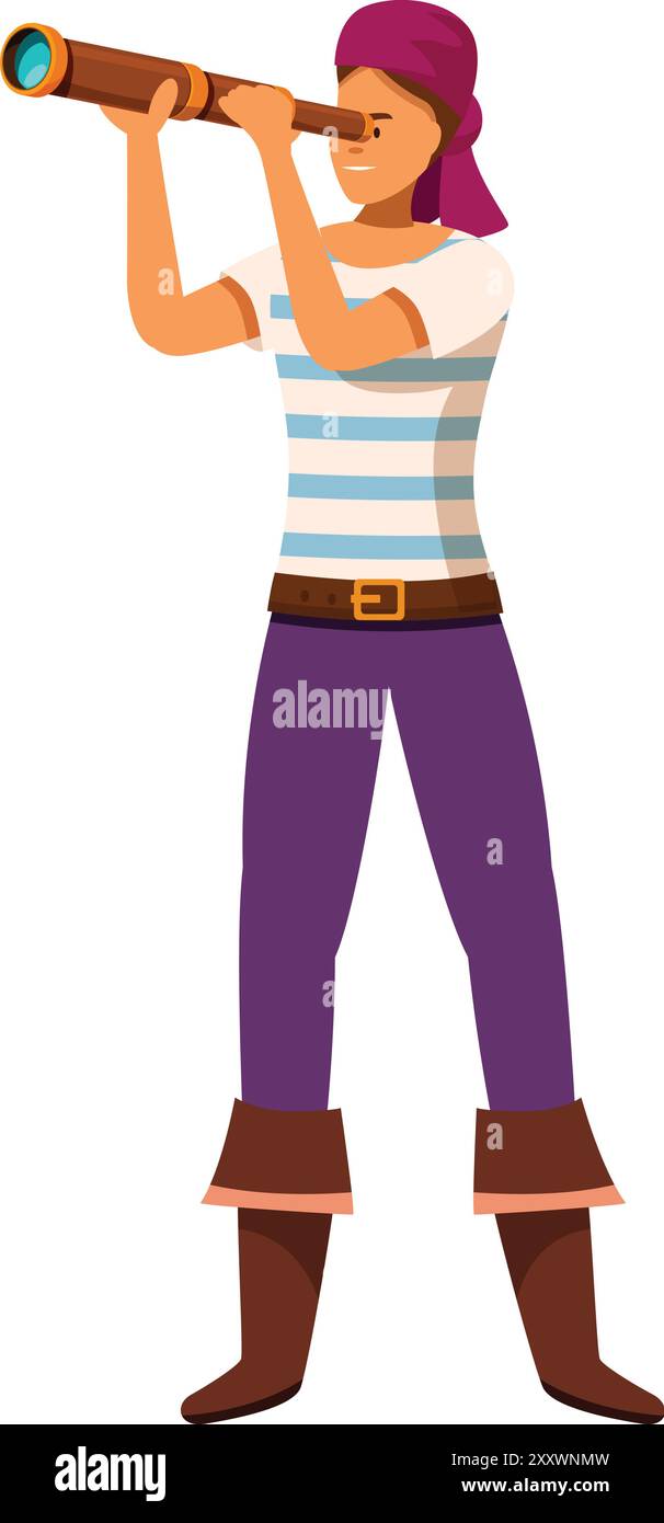 Pirate looking through spyglass standing on white background Stock ...