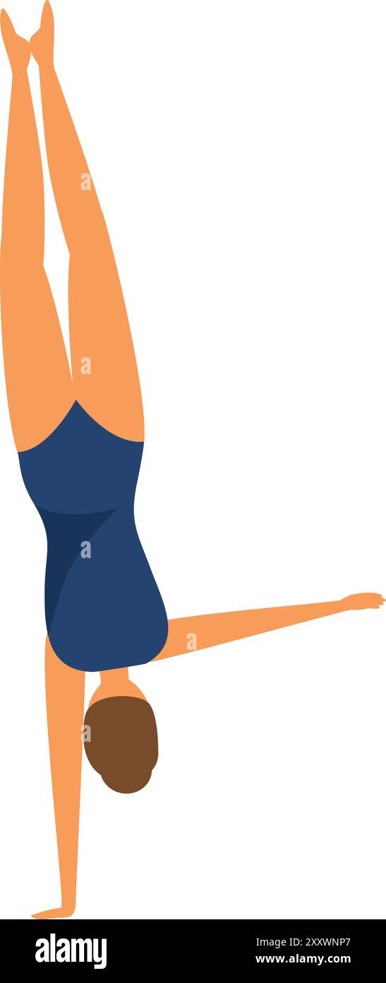 Young gymnast woman is balancing on her hands, performing a handstand ...