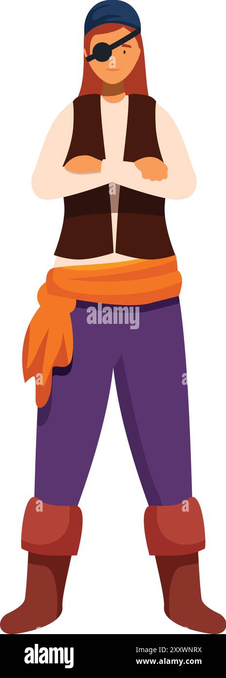 Female pirate captain is standing with her arms crossed, wearing an eye ...