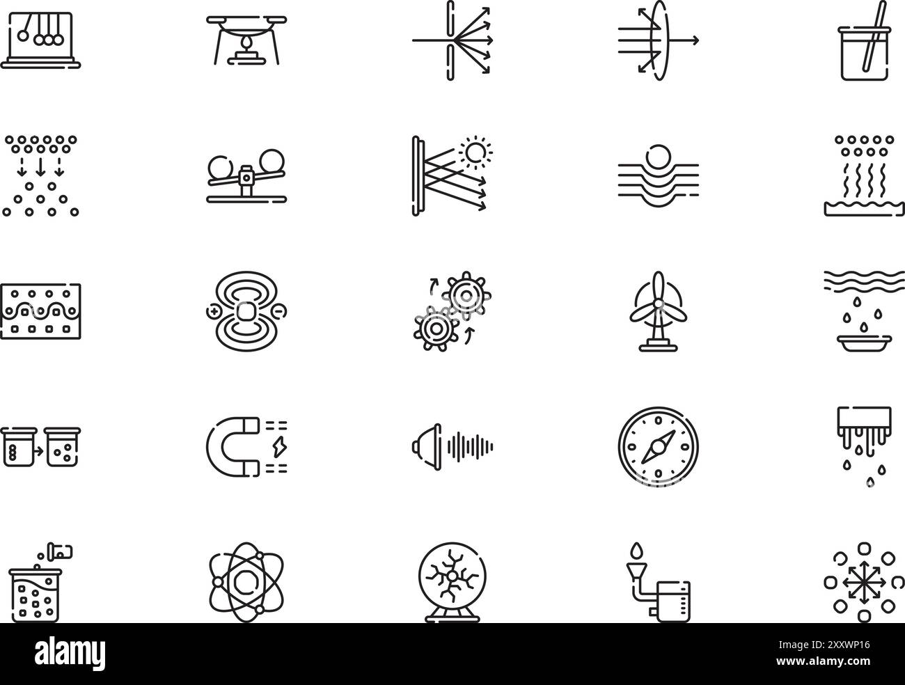 Physics process icons collection is a vector illustration with editable stroke Stock Vector ...
