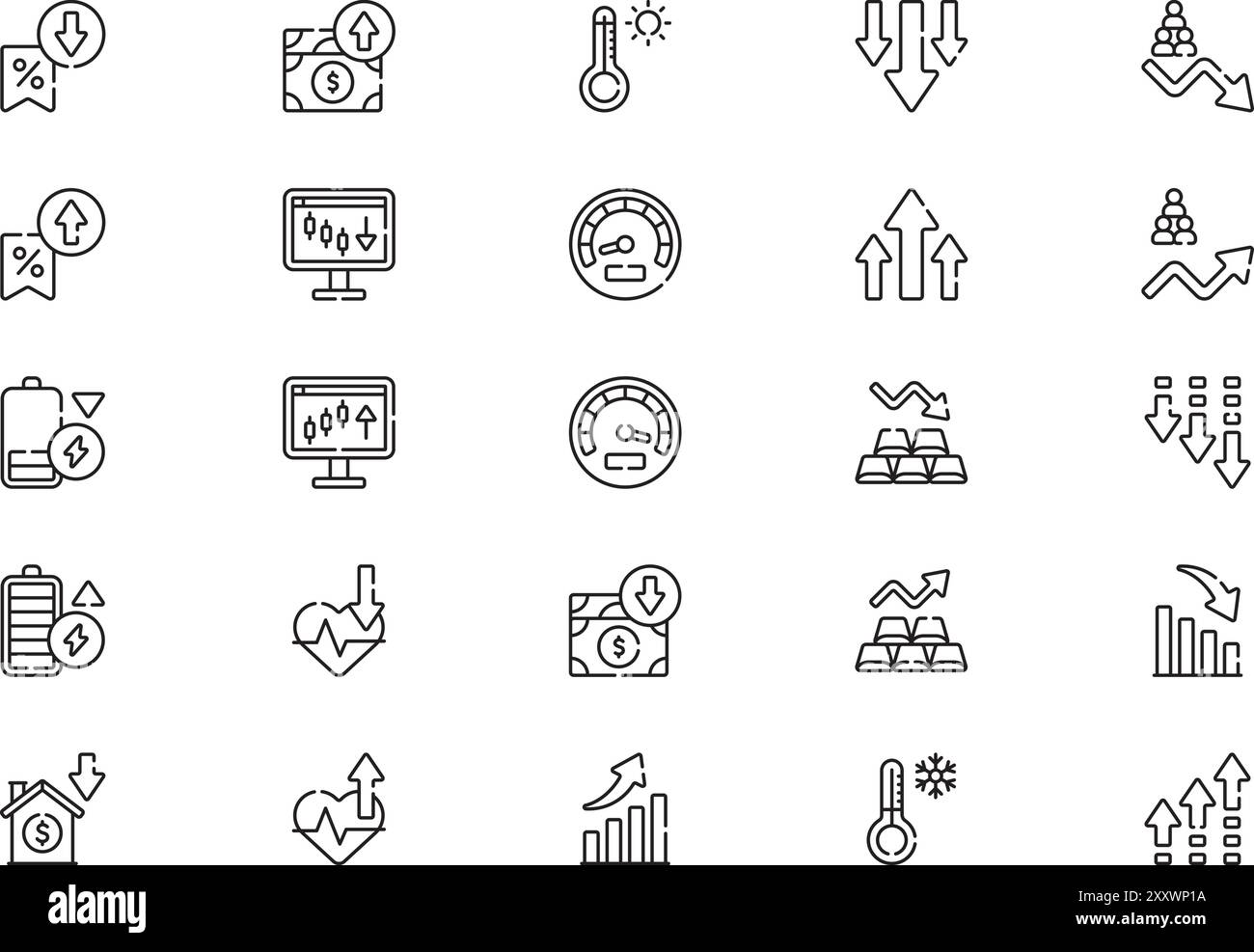 Increase and decrease icons collection is a vector illustration with editable stroke Stock ...
