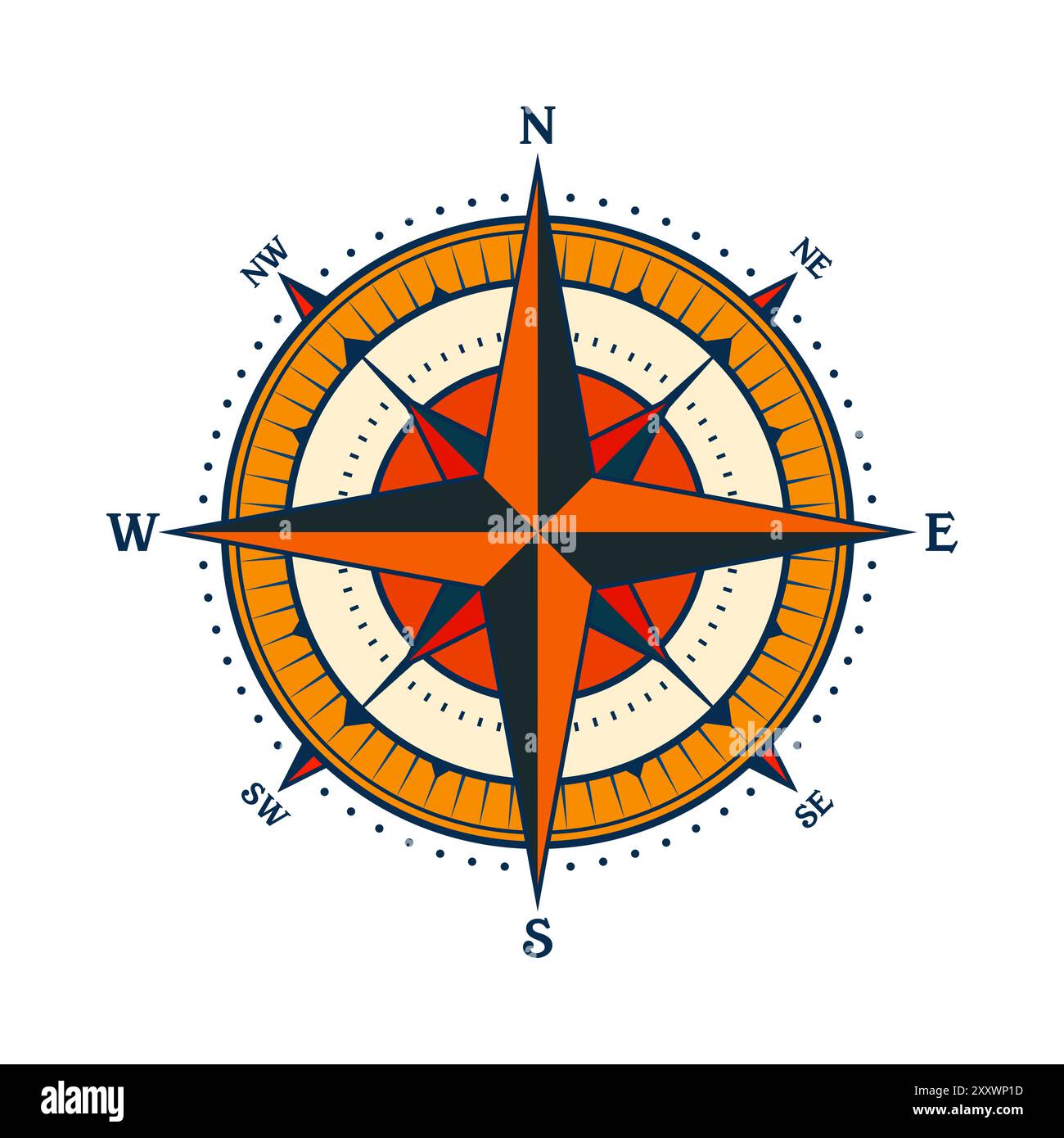 Vintage marine wind rose, nautical chart. Colorful navigational compass ...