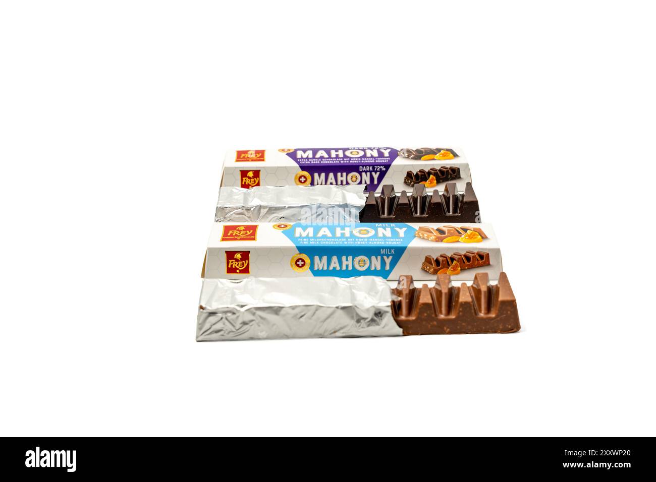 Germany Berlin August 26, 2024. Mahony chocolate bars in different ...