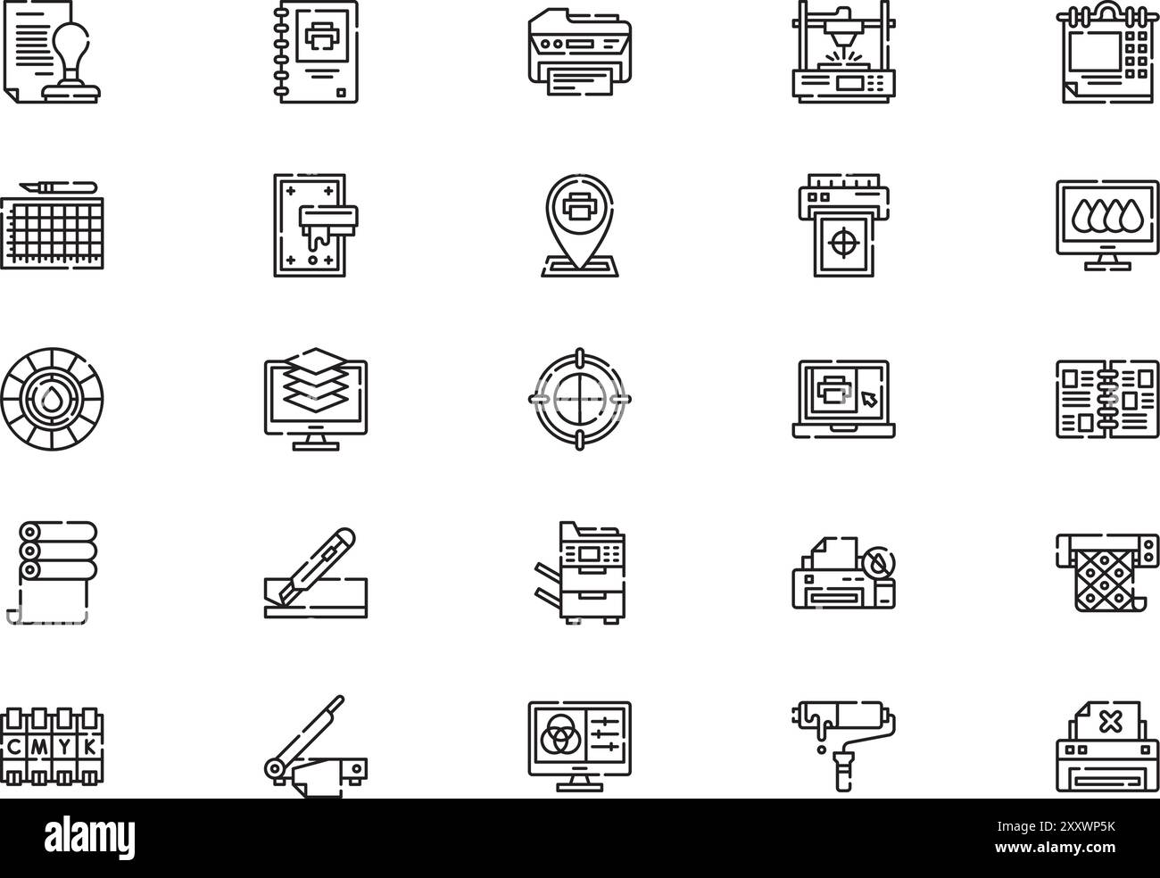 Printing icons collection is a vector illustration with editable stroke ...
