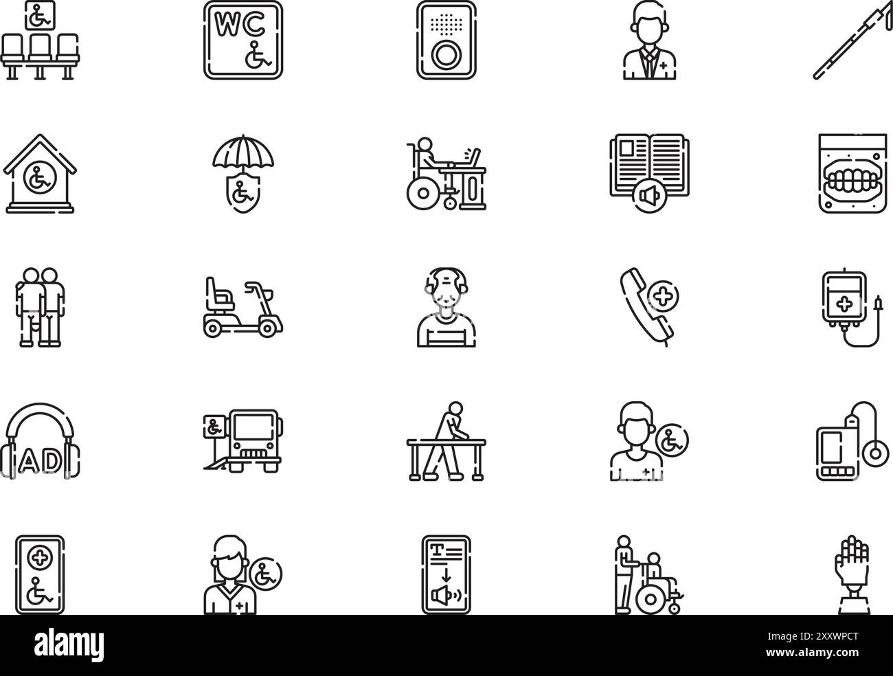 Disabled people assistance icons collection is a vector illustration ...