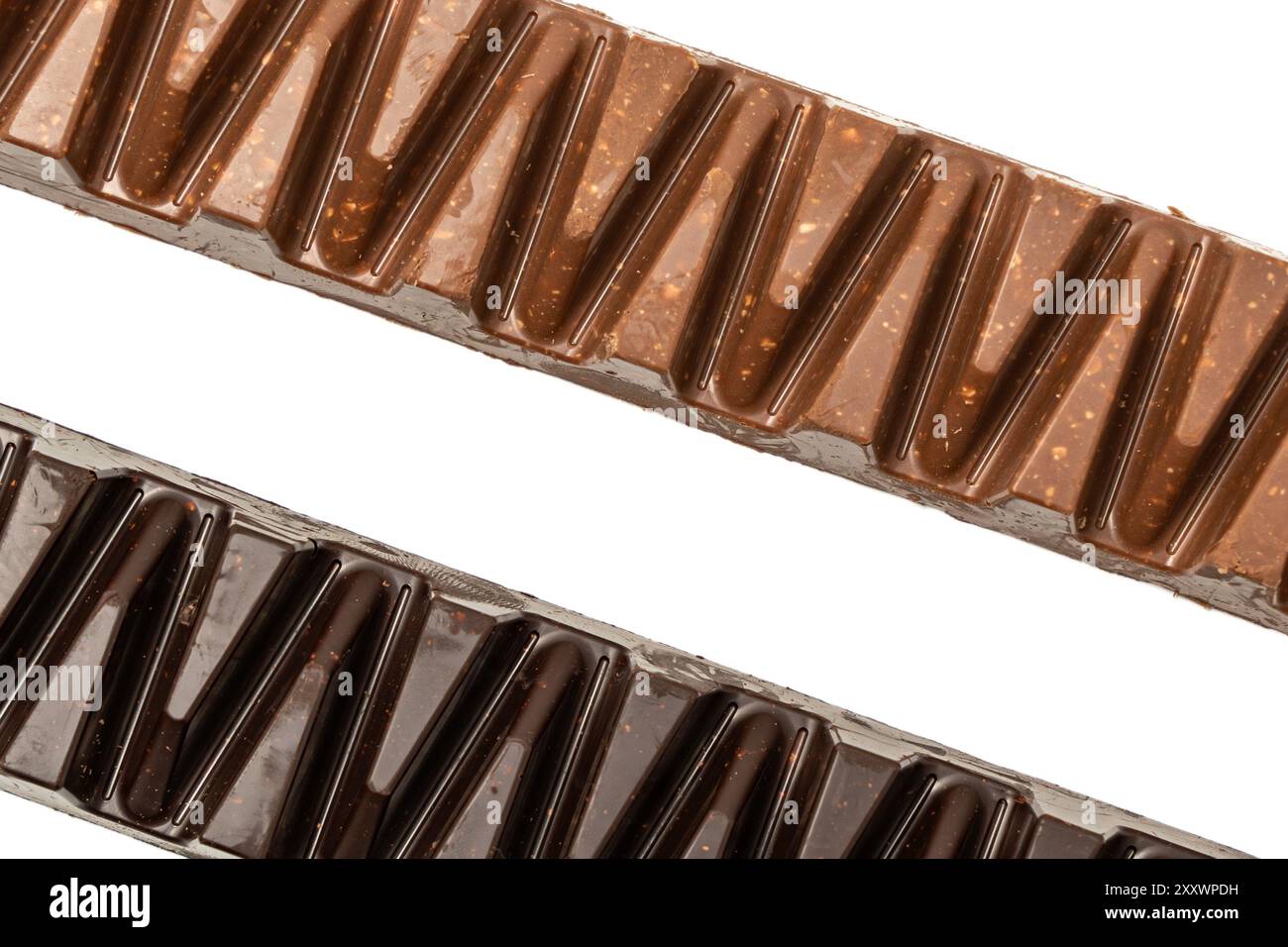 Two chocolate bars with different shapes and sizes. One is brown and ...
